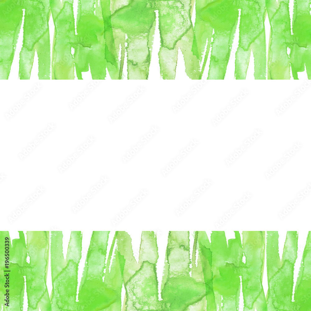 Watercolor background, line of green paint, splash, smear, blot ...