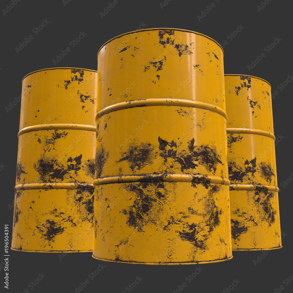 Old rust metal barrel oil on black background. 3d render illustration ...