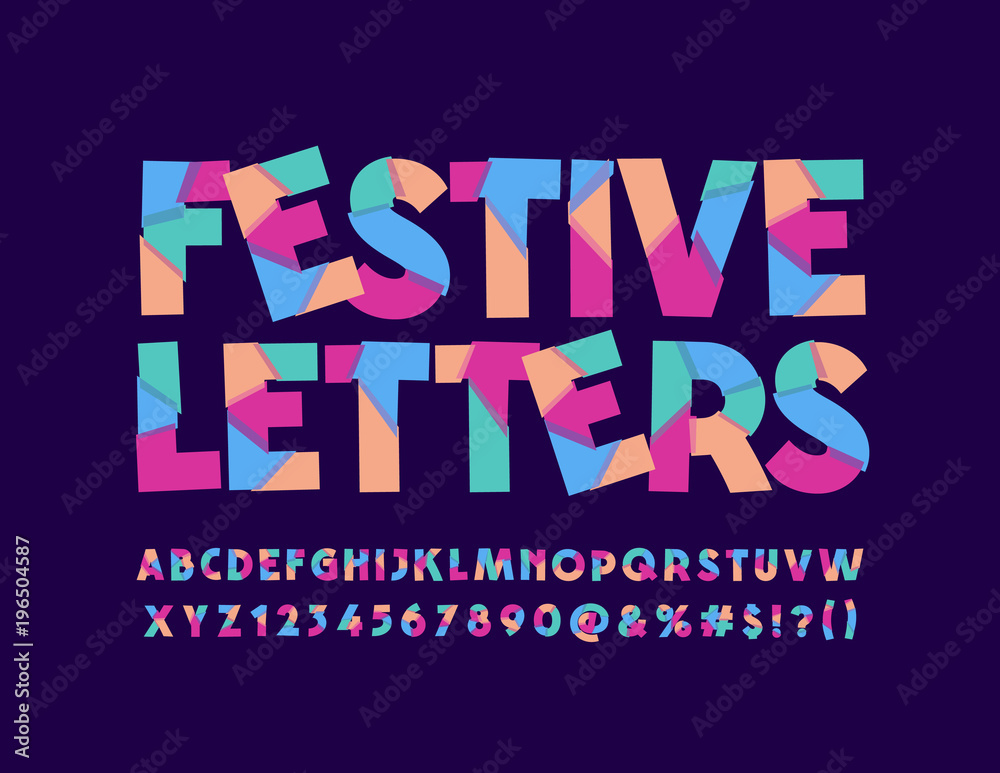 Vector sliced abstract colorful Festive Letters. Bright mosaic Font ...