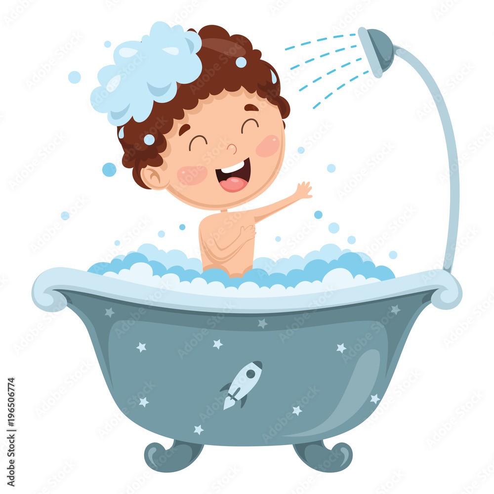Vector Illustration Of Kid Bathing Stock Vector | Adobe Stock