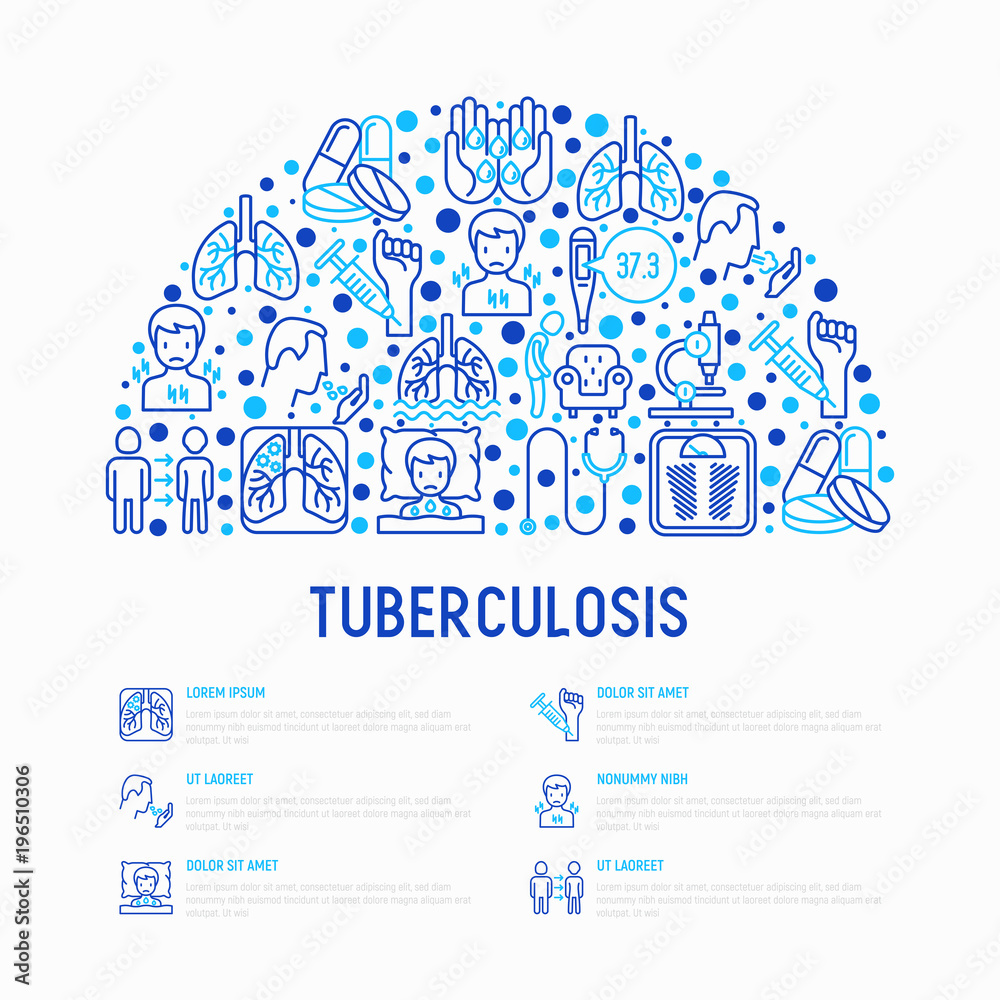 Tuberculosis concept in half circle with thin line icons: infection in ...