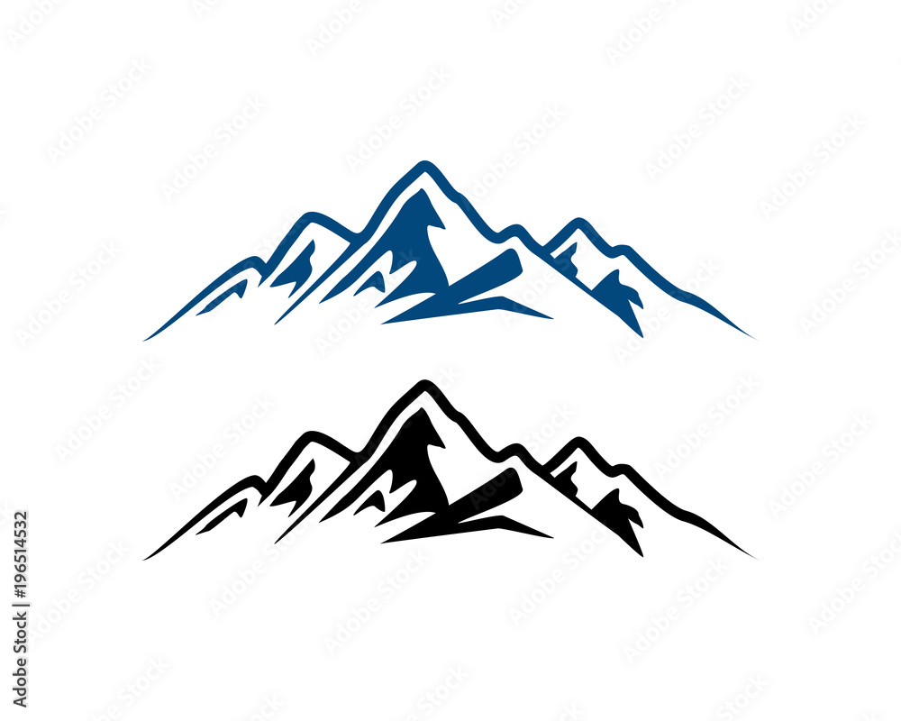 Line Art Black and Blue Mountain Sign Symbol Icon Logo Vector Stock ...