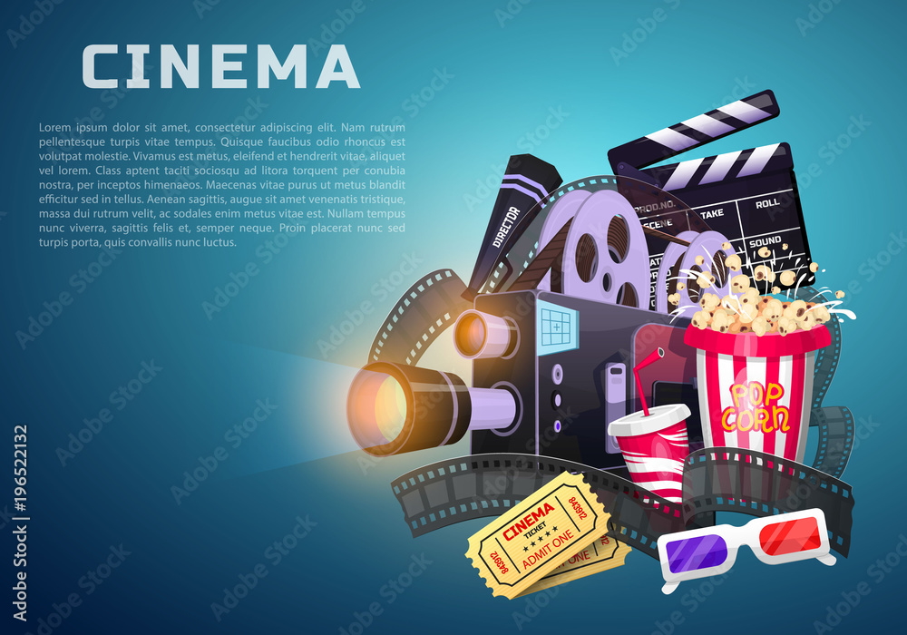 Movie elements set. Vintage cinema, entertainment and recreation with ...