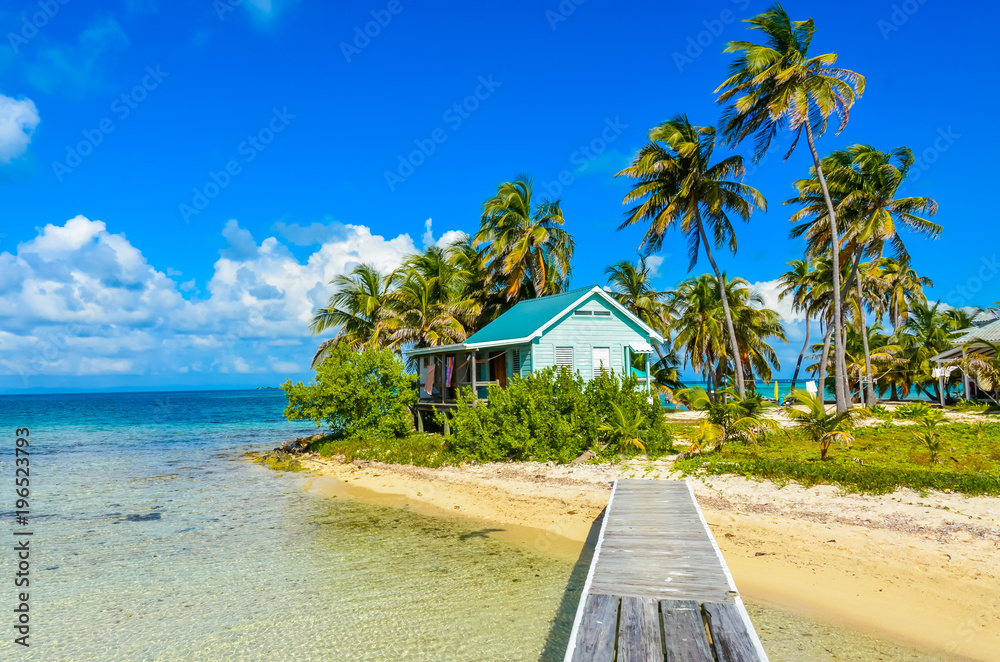 Paradise beach on island caye Carrie Bow Cay Field Station, Caribbean ...