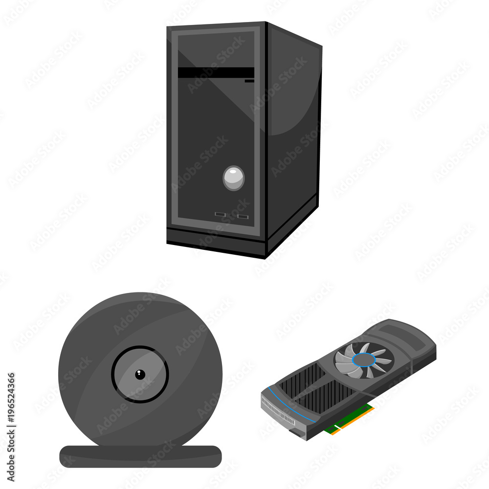 Personal computer cartoon icons in set collection for design. Equipment ...