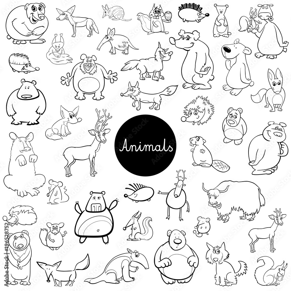 cartoon wild animal characters set color book Stock Vector | Adobe Stock