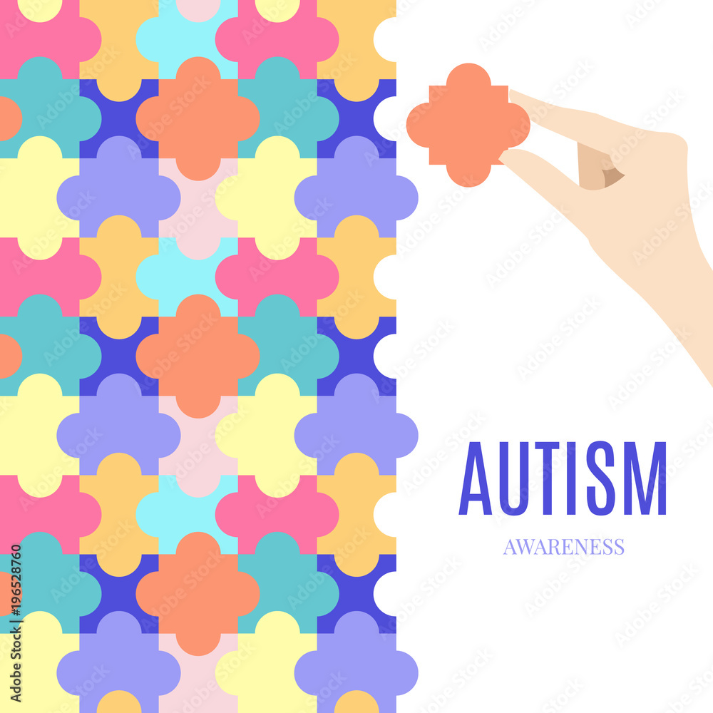Autism awareness vector poster with jigsaw puzzle on white background ...