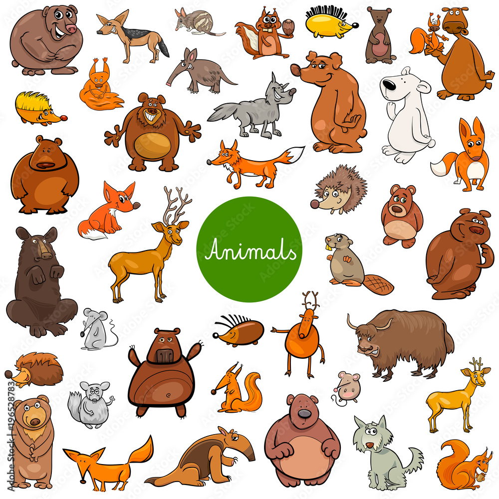 cartoon wild animal characters big set Stock Vector | Adobe Stock