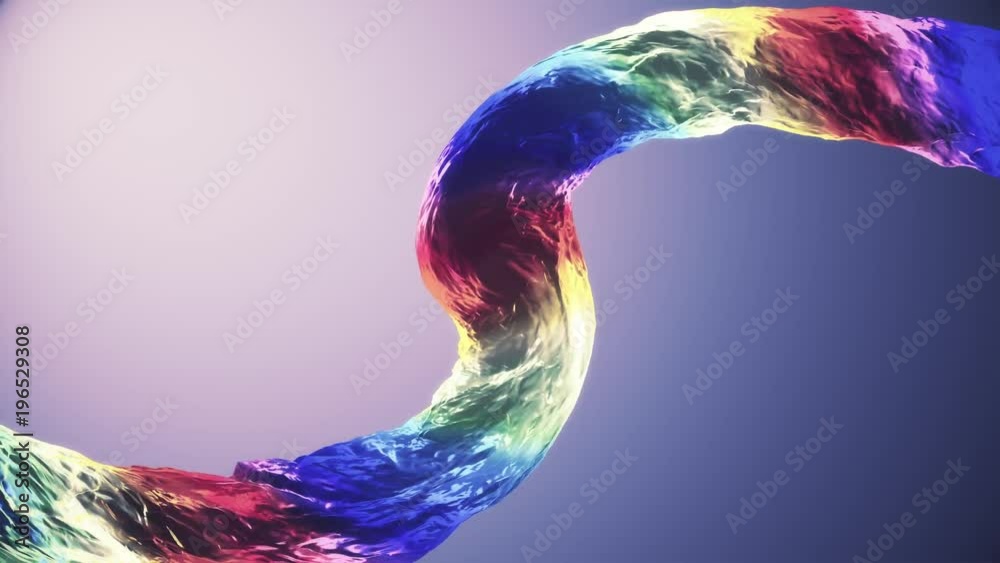 Pouring surreal curved rainbow water column stream digital simulation ...