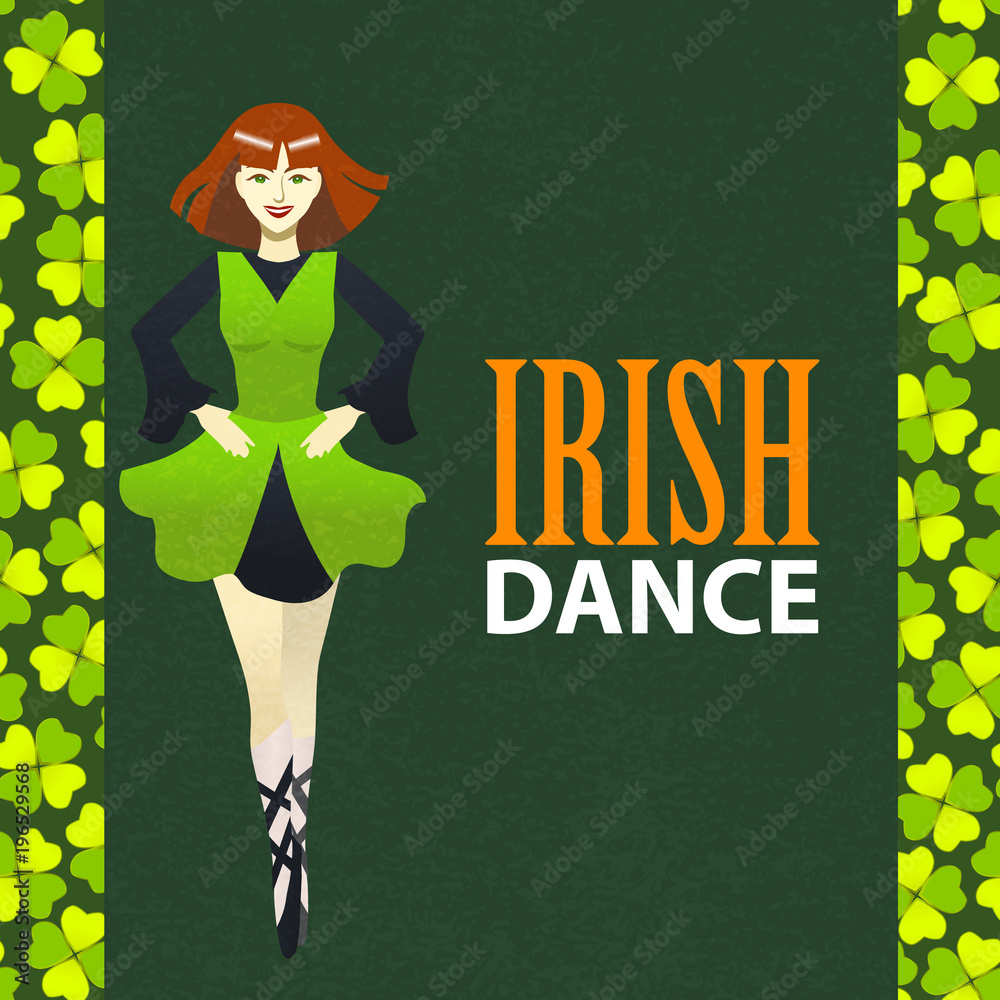 Irish Dance Studio Template. Composition with Irish Dancer and Clover ...