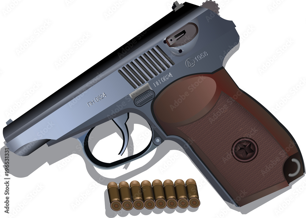 Makarov pistol vector illustration of a firearm isolated on white ...