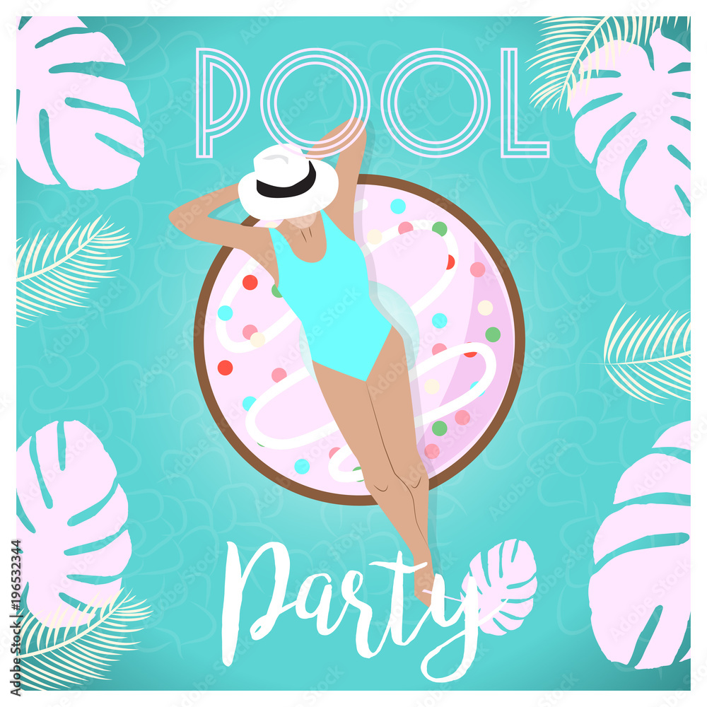 Beautiful girl laying in a Inflatables Donut Pool Float. Summer ...