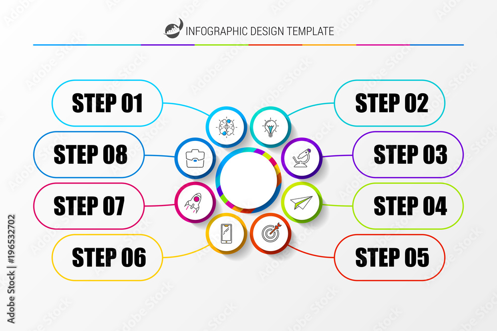 Organization chart with 8 steps. Infographic design template Stock ...