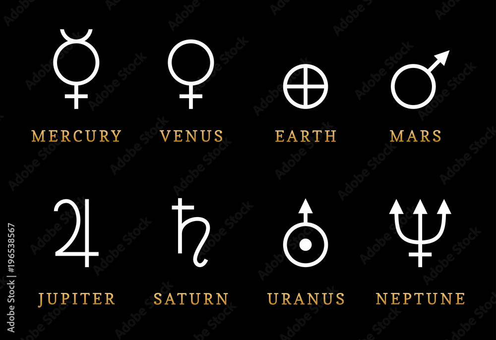 Astronomical symbols illustration of eight planets. Signs of Solar ...