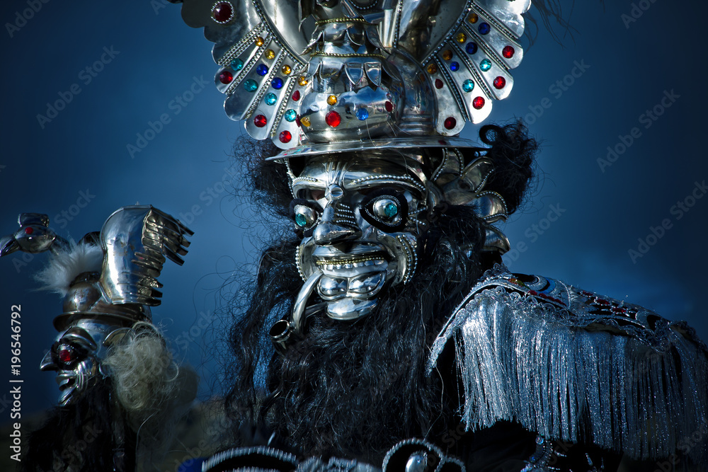 Masked typical representation of dance for the feast of the Virgen de ...