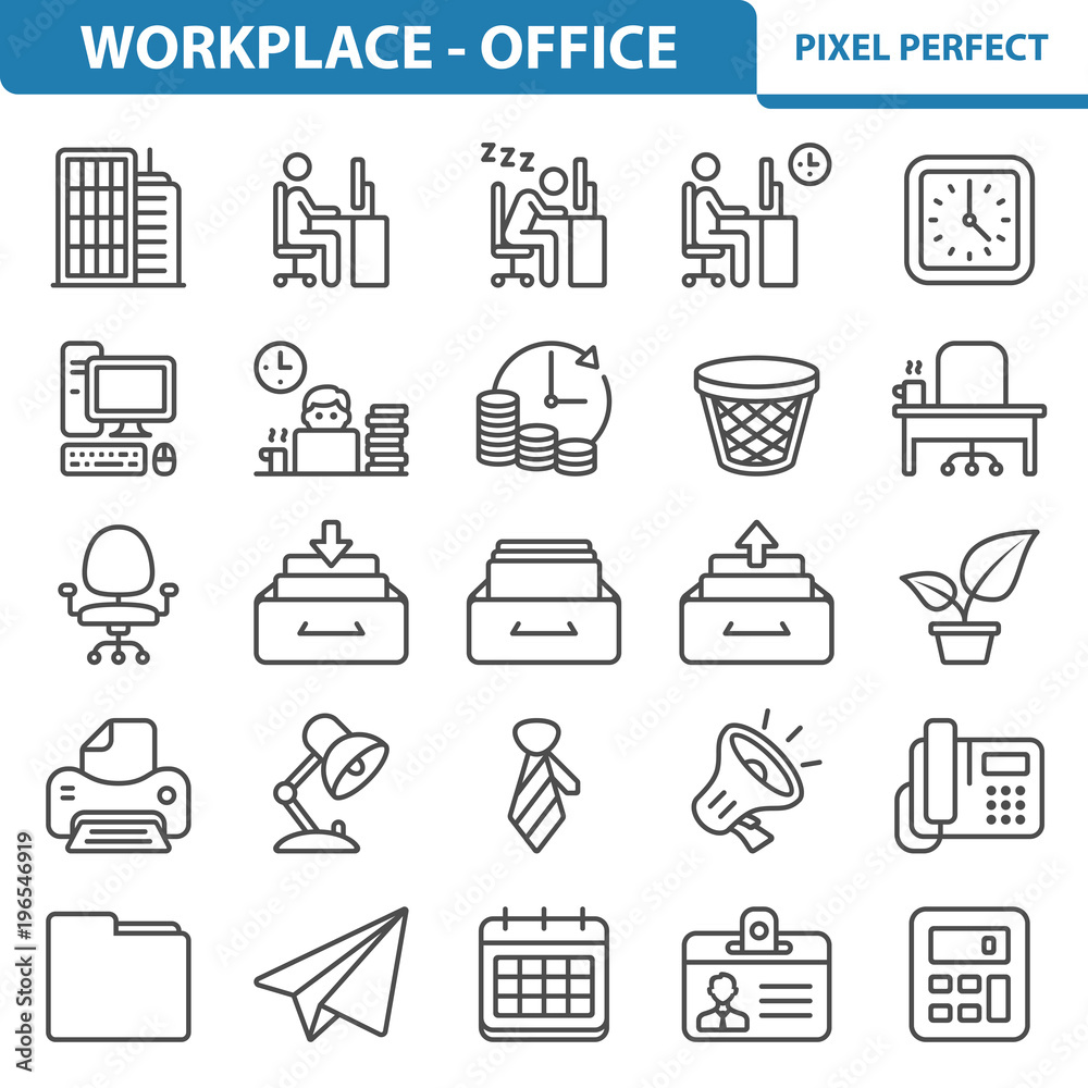 Office and Workplace Icons, Professional, pixel perfect icons depicting ...