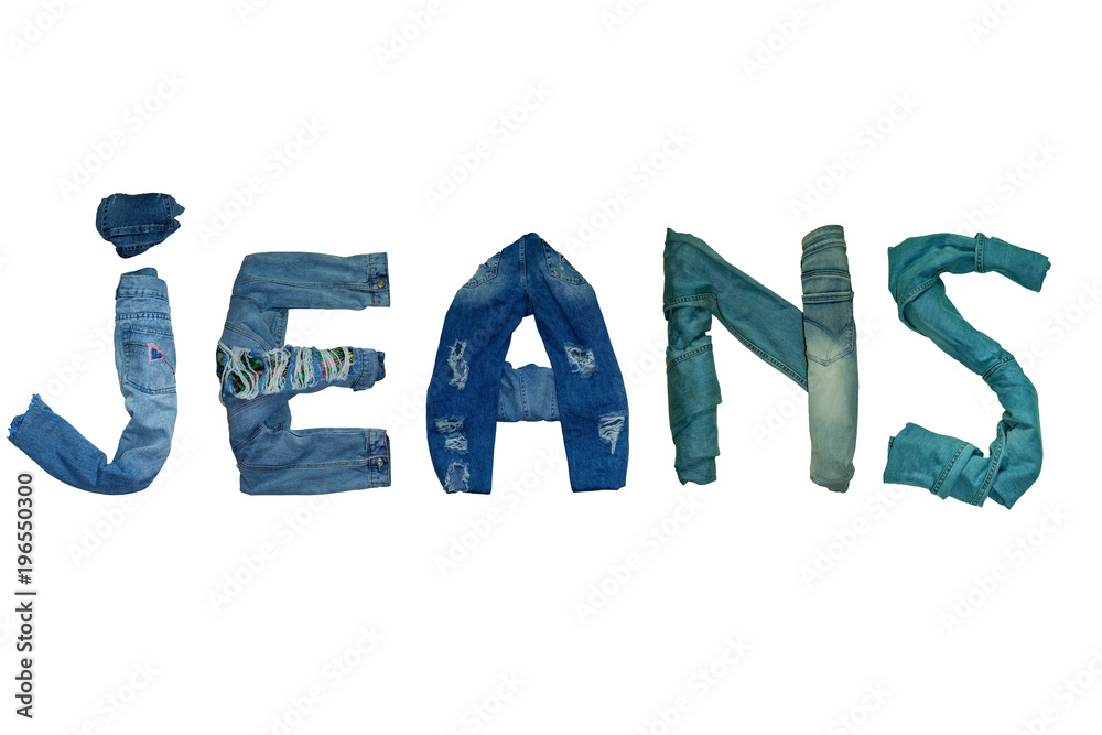 the word JEANS is lined with isolated jeans and denim letters Stock ...