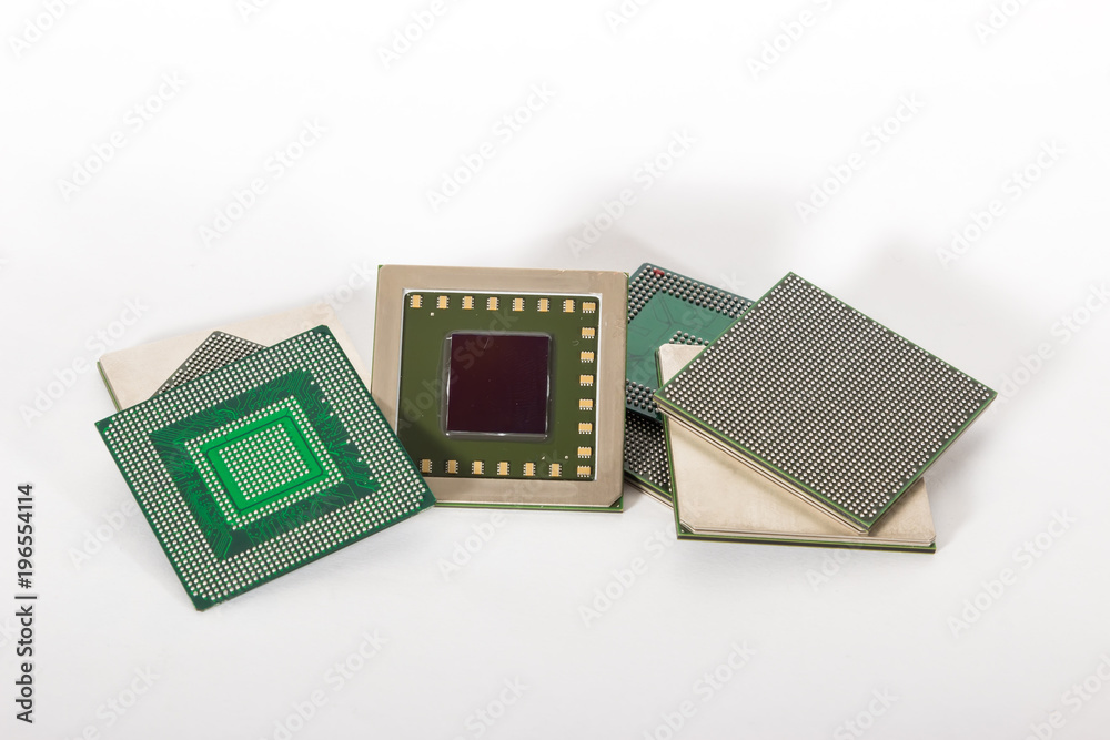 Computer Chips Stacked Under Microscope