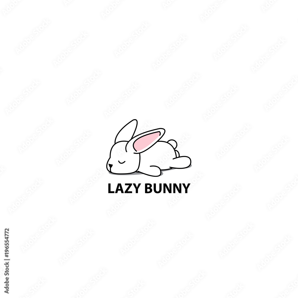Lazy bunny, cute white rabbit sleeping icon, logo design, vector ...