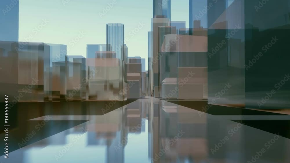 Motion through abstract modern city downtown street road with mirror ...