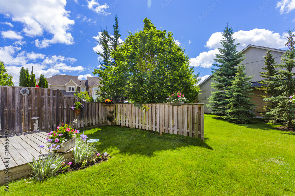 Backyard garden of custom built luxury house in the suburbs of Toronto ...