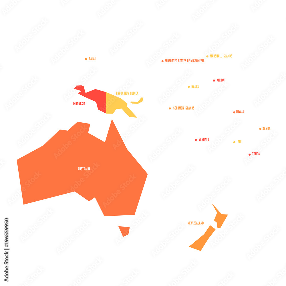 Very simplified infographical political map of Australia and Oceania ...