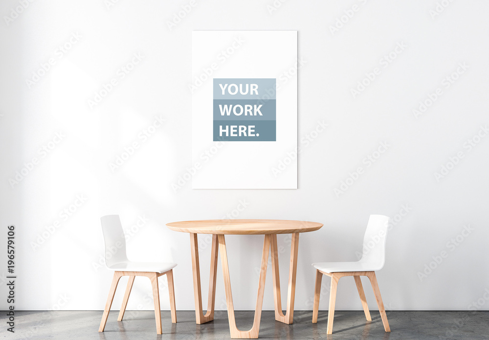 Poster Mockup with Table and Chairs Stock Template | Adobe Stock