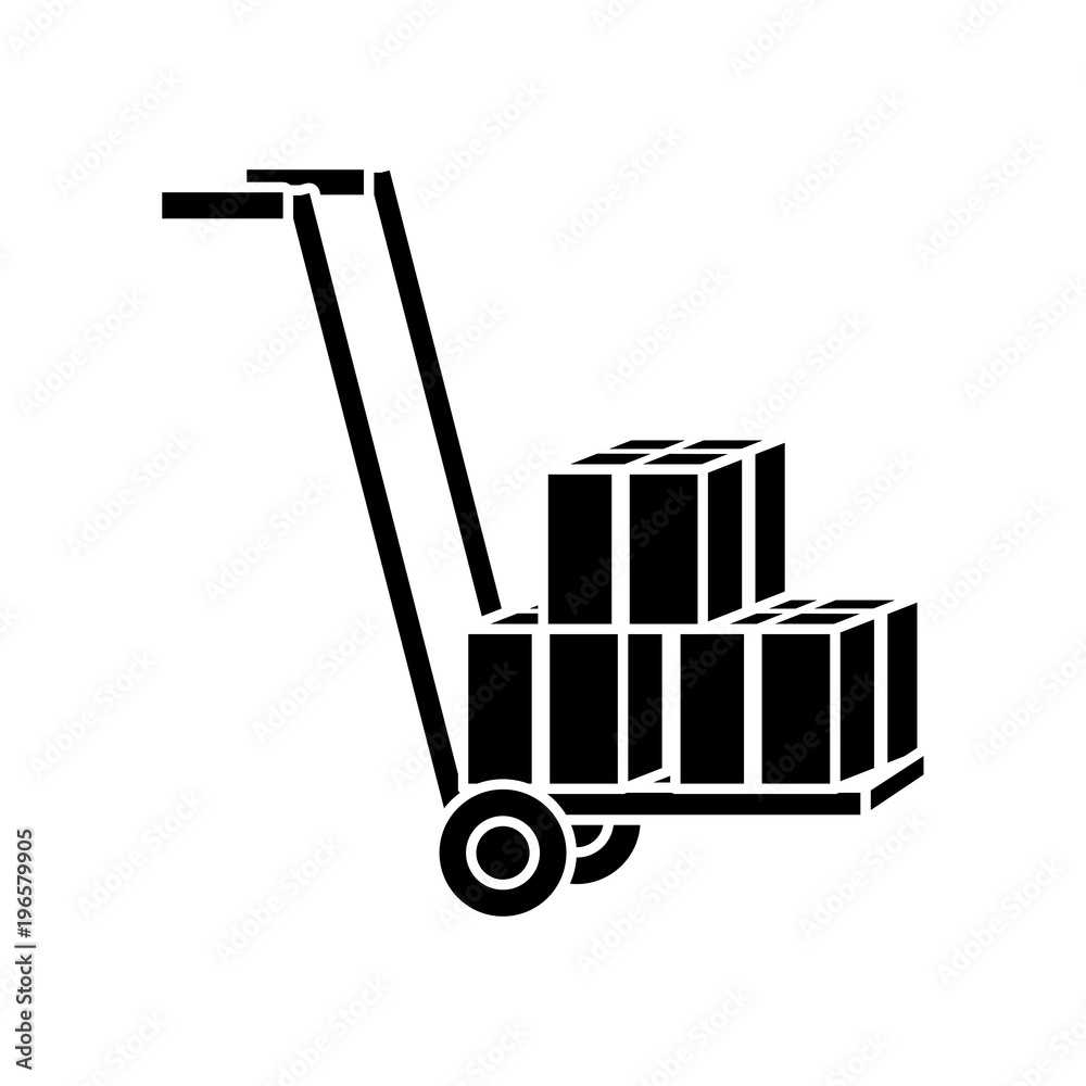 silhouette platform trolleys with boxes packages service vector de ...