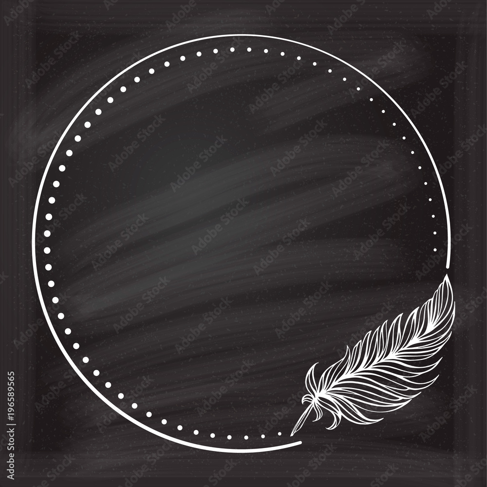 Vector round dotted frame frame with feather decorative element on a ...