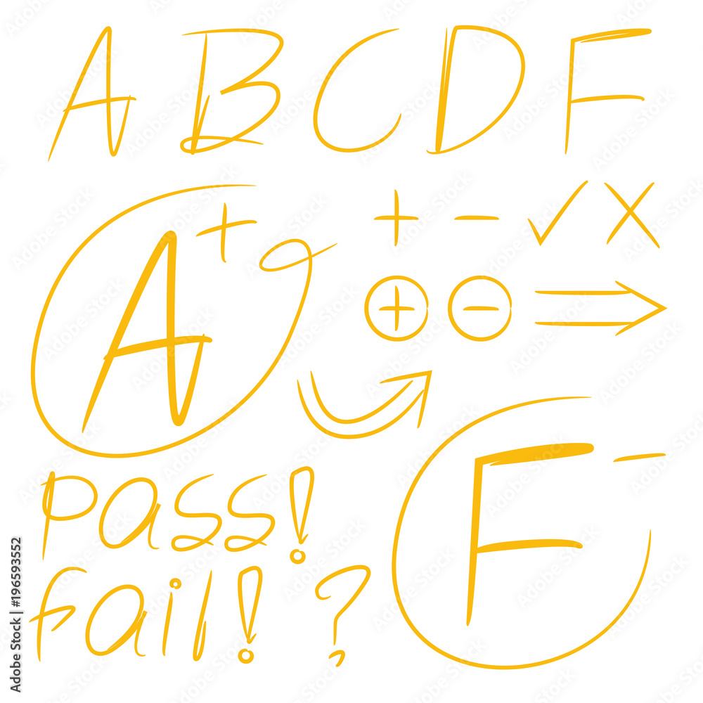 hand drawn grade results, exam result symbols Stock Vector | Adobe Stock