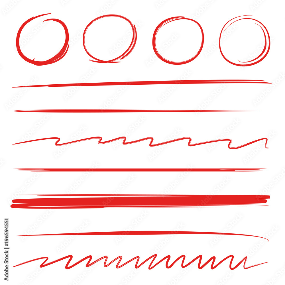 red circle markers and brush underlines Stock Vector | Adobe Stock