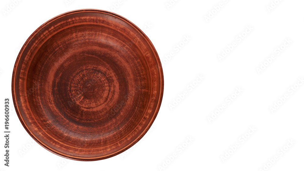 clay empty brown bowl isolated on white background. copy space ...