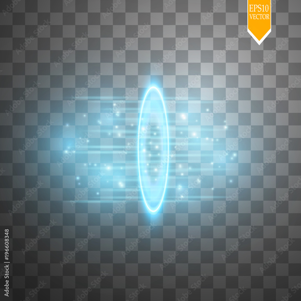 Round blue glow rays night scene with sparks on transparent background ...