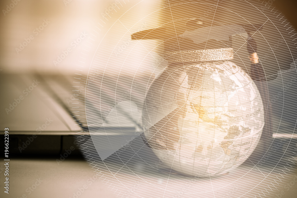 Education in Global, Graduation cap on top Earth globe model America ...