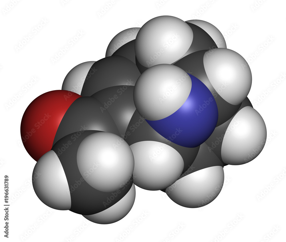 Anatoxin-a (very fast death factor, VFDF) molecule. 3D rendering. Atoms ...