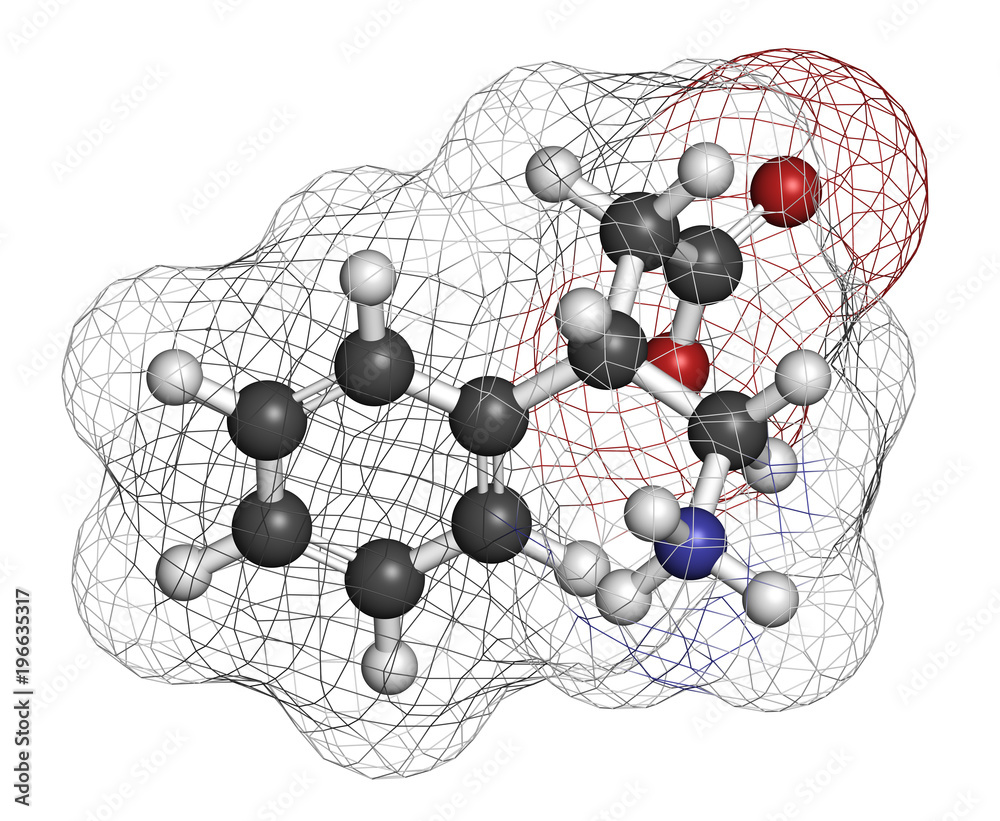 Phenibut anxiolytic and sedative drug molecule. 3D rendering. Atoms are ...
