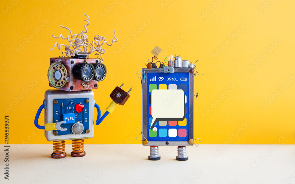 Smartphone robot assistant. Creative design touch screen mobile phone ...