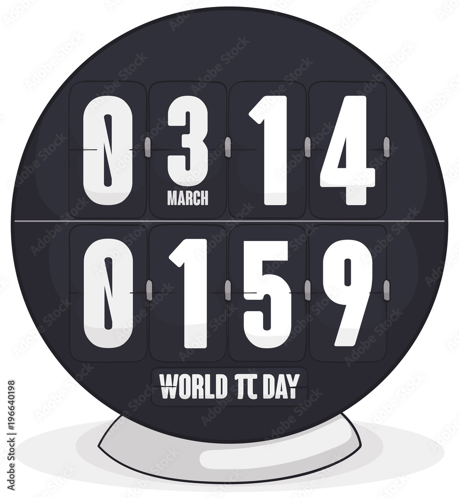 Pi Day Celebrated with Flip Clock with Value of Pi, Vector Illustration ...