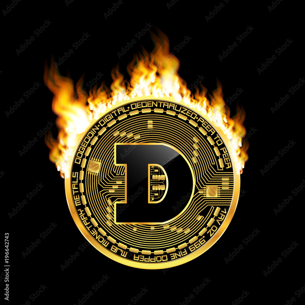 Crypto currency golden coin with black lackered dogecoin symbol on ...