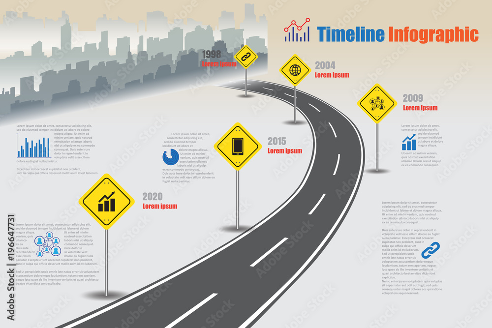 Business road map timeline infographic city designed for abstract ...