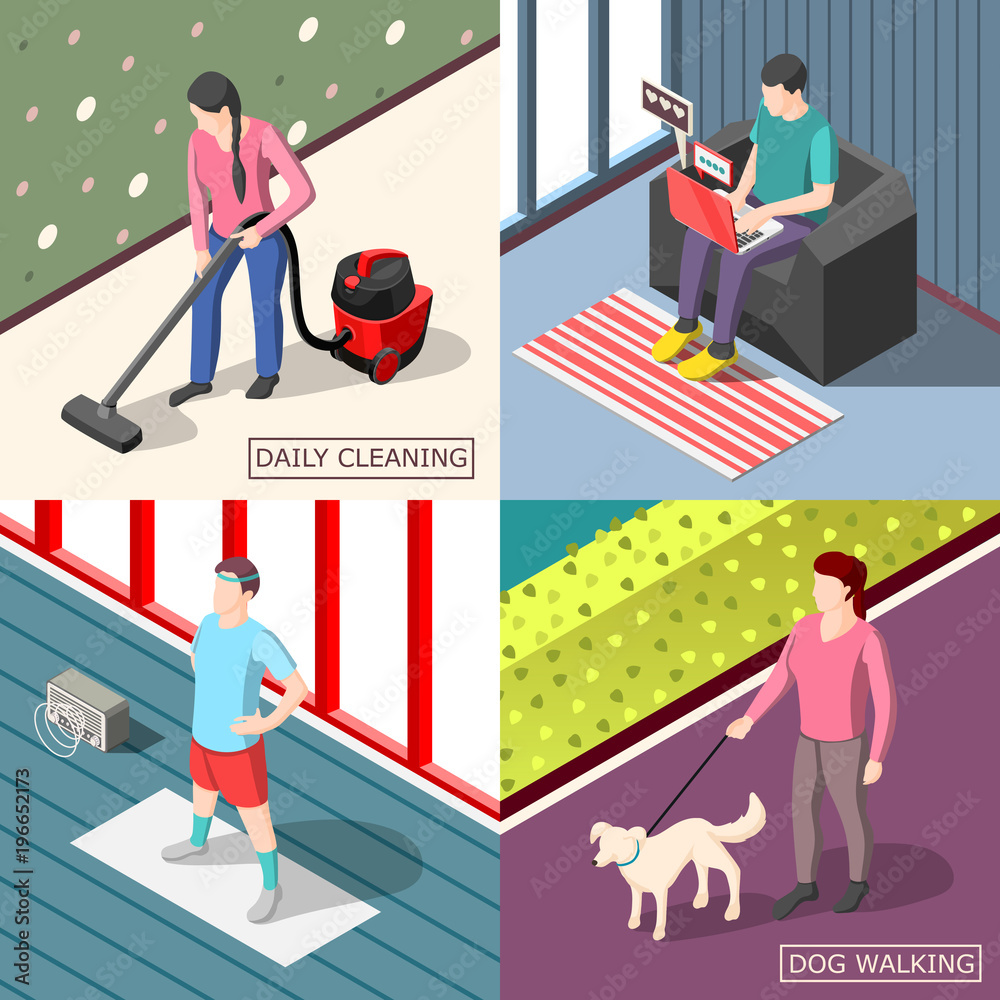 Daily Routine 2x2 Isometric Design Concept Stock Vector | Adobe Stock