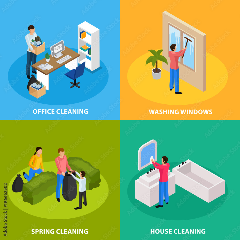 Spring Cleaning Isometric Concept Stock Vector | Adobe Stock