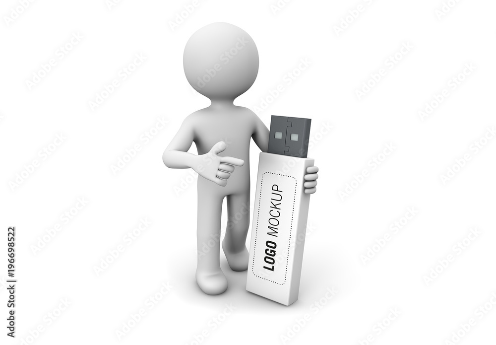 3D Character Pointing at USB Device Mockup Stock Template | Adobe Stock