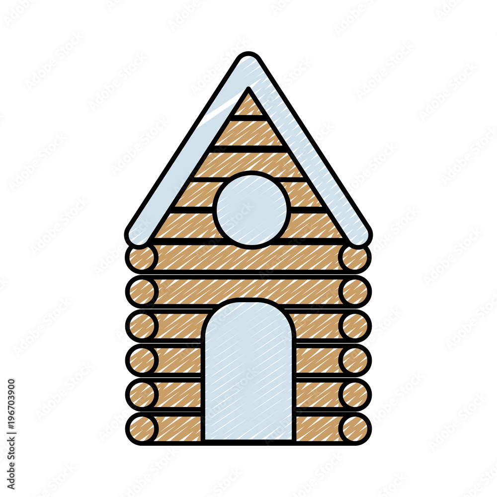 doodle wood cabin house with roof and door Stock Vector | Adobe Stock