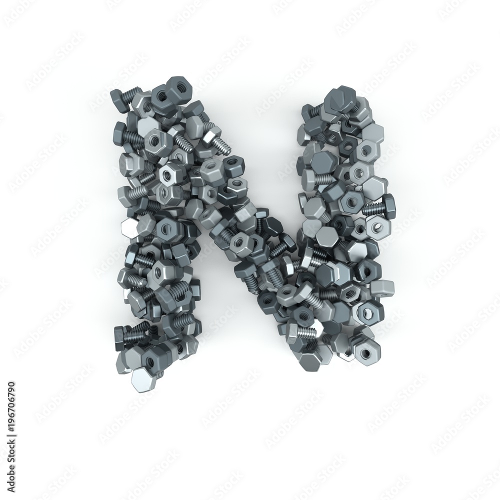 3D Alphabet Letter of nuts and bolts Stock Illustration | Adobe Stock