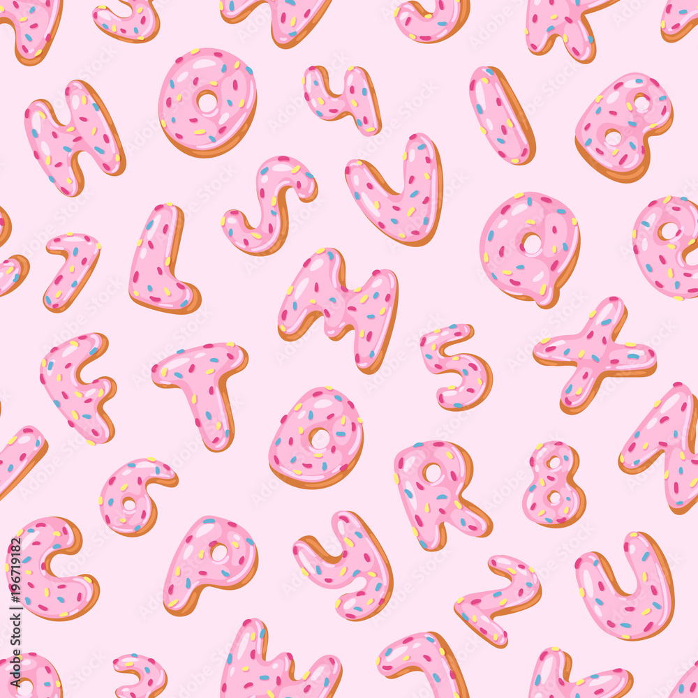 Alphabet donut vector kids alphabetical doughnuts font ABC with pink ...