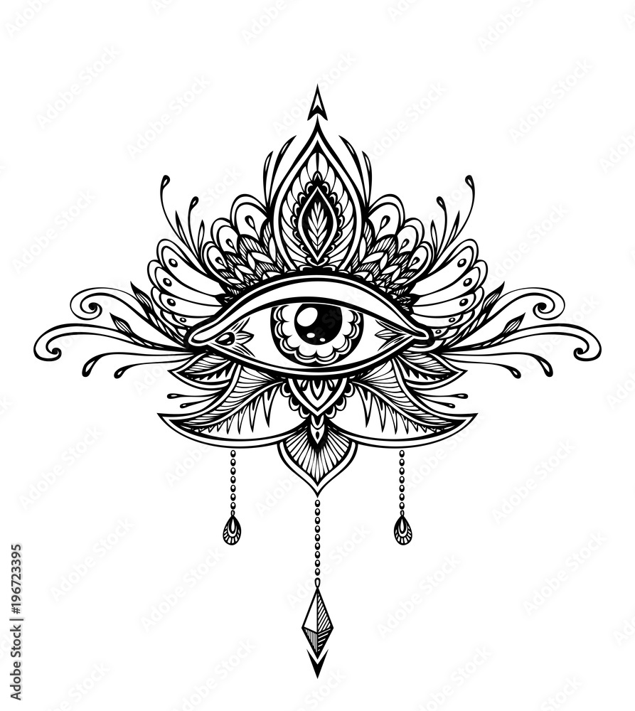 Abstract symbol of All-seeing Eye in Boho Indian Asian Ethno style for ...