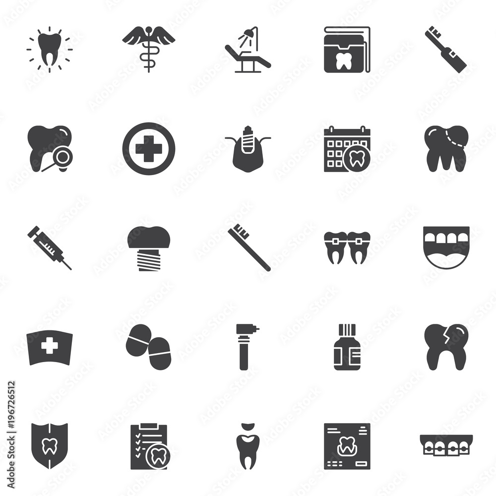 Dental vector icons set, modern solid symbol collection, filled style ...