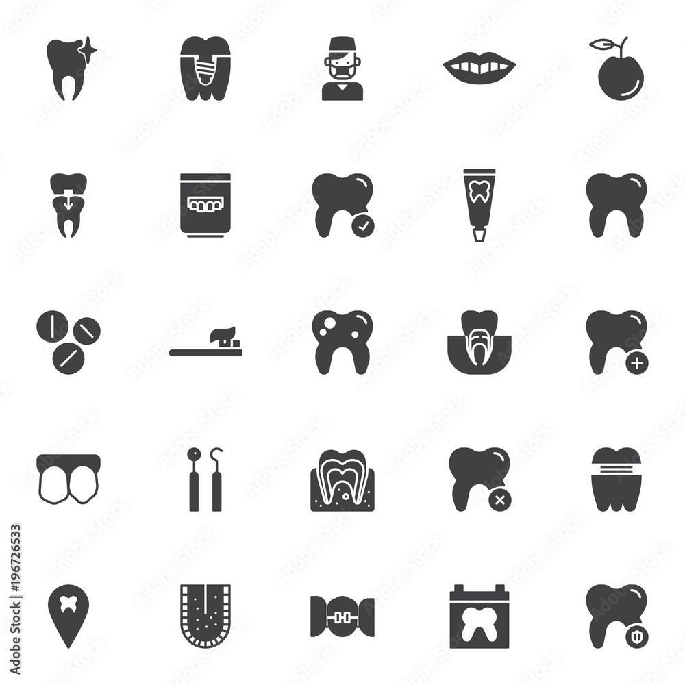 Dental equipment vector icons set, modern solid symbol collection ...