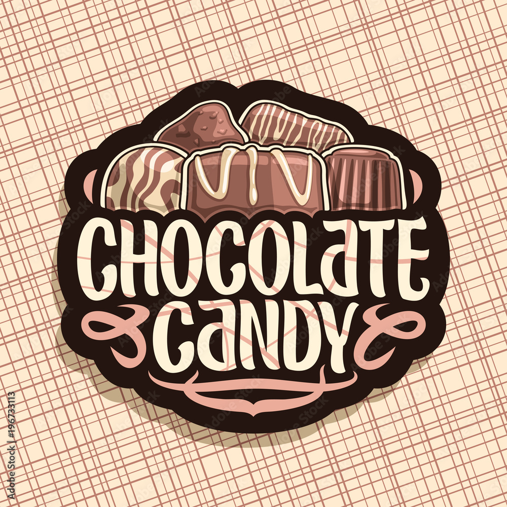 Vector logo for Chocolate Candy, black sign with pile of swiss praline ...